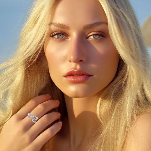 Hammerhead Shark with Wave Silver Ring TRI2428