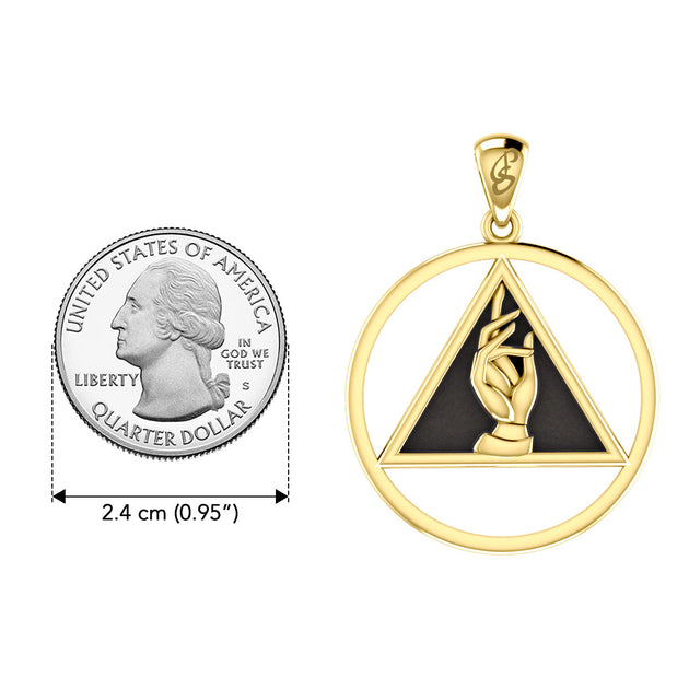 AA Recovery Symbol with Christogram Solid Gold Pendant with Black Enam