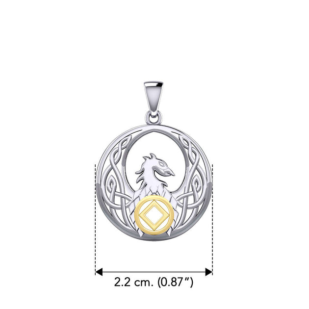 Celtic Phoenix with NA Recovery Symbol Sterling Silver with Gold Accen