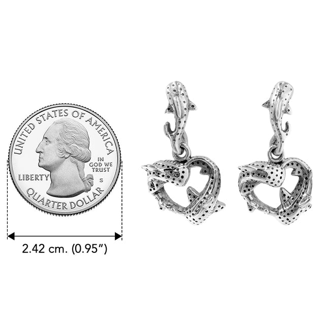 DiveSilver Double Whale Shark Heart Sterling Silver Post Earrings TER2
