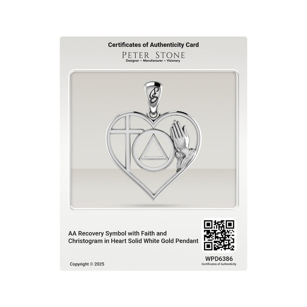AA Recovery Symbol with Faith and Christogram in Heart Solid Gold Pend