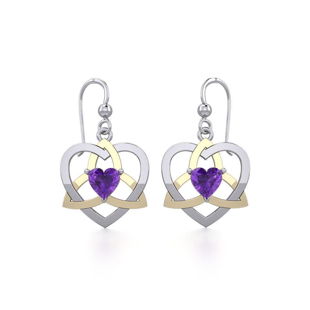 The Celtic Trinity Heart Silver and Gold Earrings with Gemstone MER1788 ...