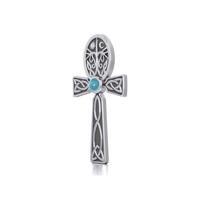 Celtic Ankh Tree of Life Silver Pendant with Gem TPD5813 Jewelry