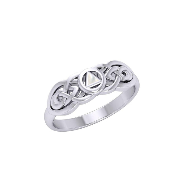 Celtic AA Recovery Sterling Silver Ring With Inlaid TRI1272