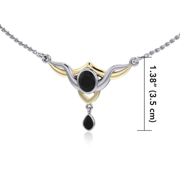 Black Magic Art Deco Triangle Silver & 18K Gold Accent Necklace MNC095
