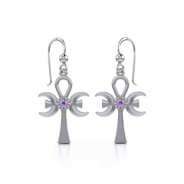 A breath of life ~ Sterling Silver Triple Goddess Ankh Hook Earrings ...